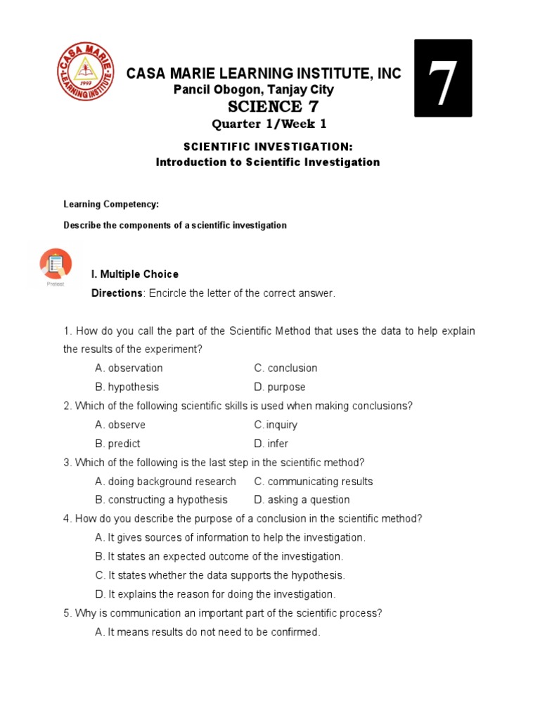 Grade 7 Q1 W1 | PDF | Scientific Method | Experiment