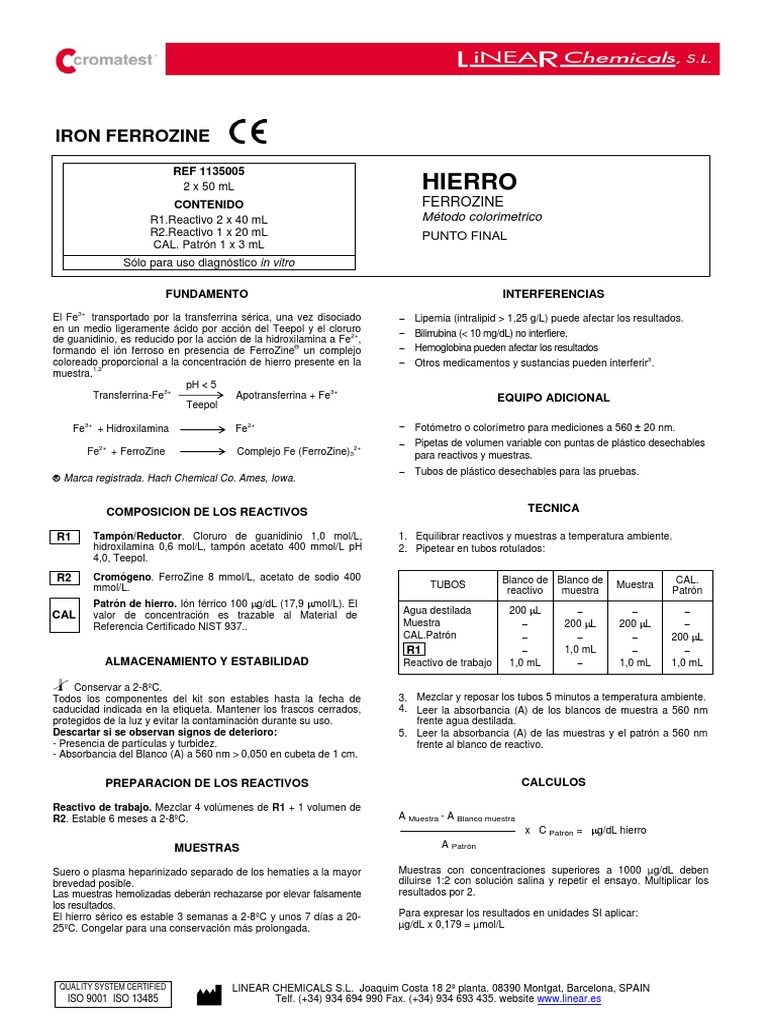 Hierro: Iron Ferrozine | PDF | Química | Ciencias fisicas