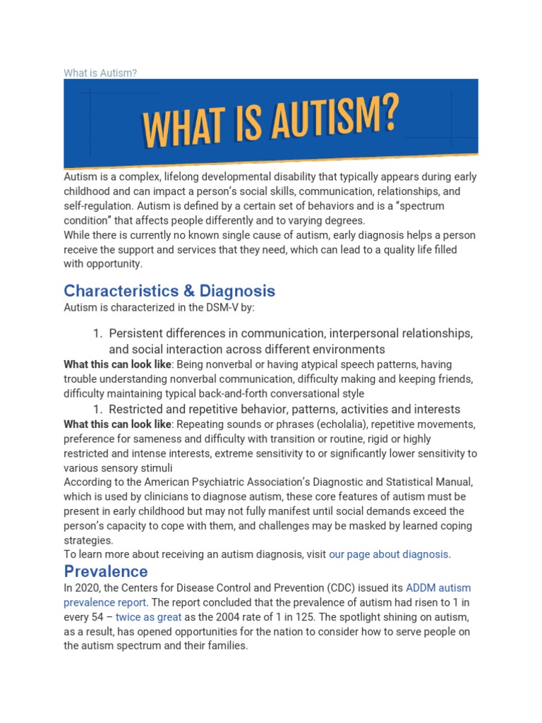 Characteristics & Diagnosis: What Is Autism? | PDF | Autism | Autism ...
