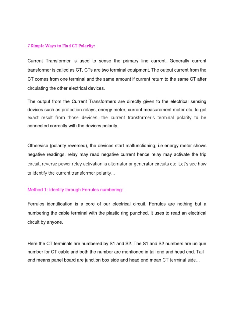 7 Simple Ways To Find CT Polarity | Download Free PDF | Transformer ...