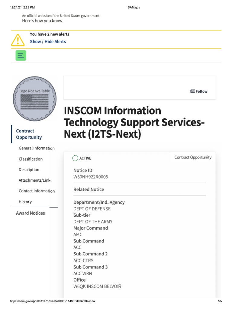 INSCOM Information Technology Support Services-Next (I2TS-Next) SAM | PDF