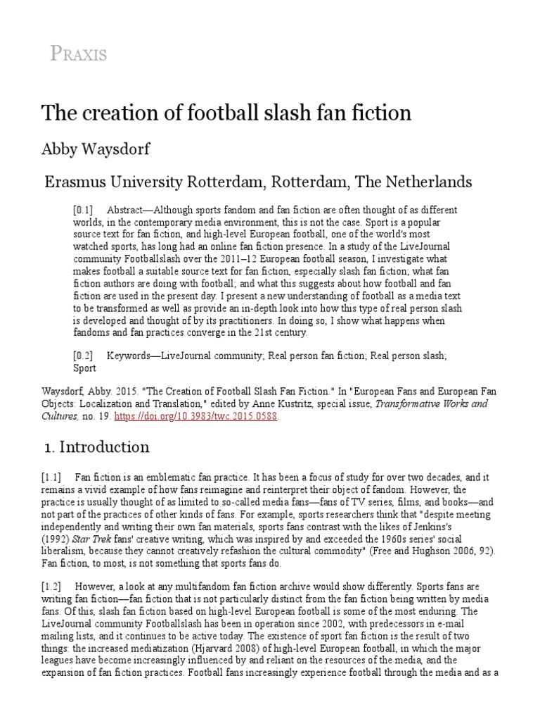 View of The Creation of Football Slash Fan Fiction - Transformative ...