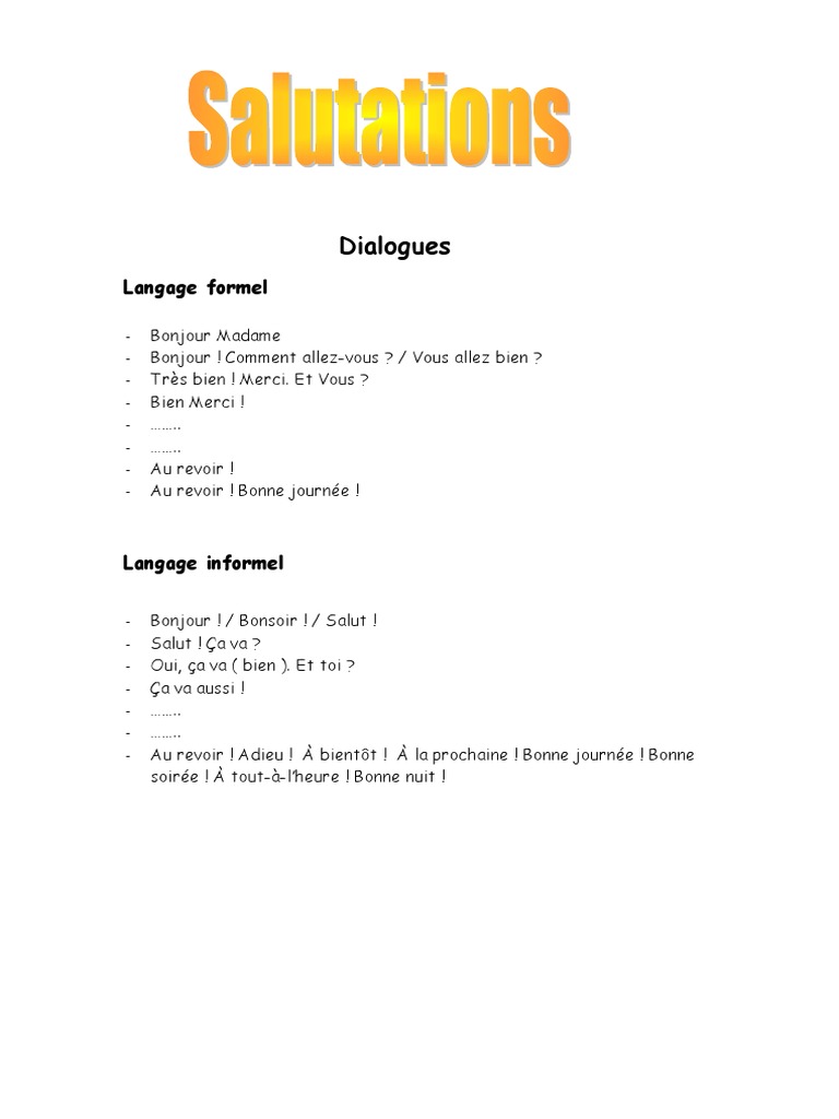 Salutations Dialogues Simples | PDF