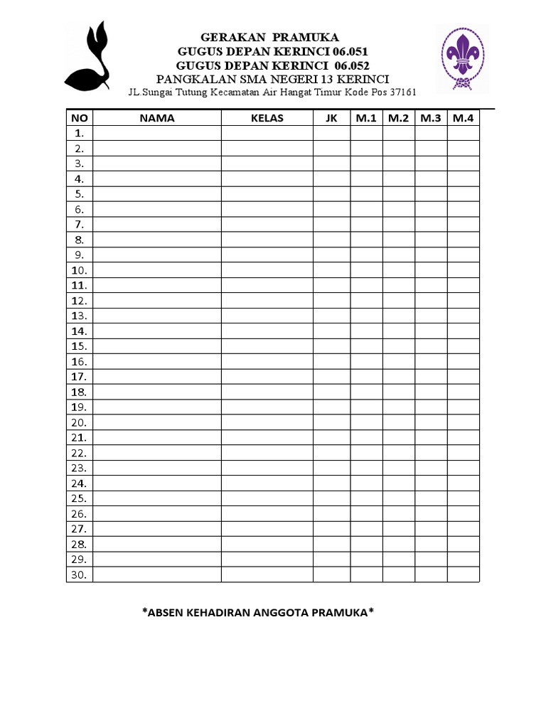 Absen Kehadiran Anggota Pramuka | PDF | Olahraga & Rekreasi | Memasak ...