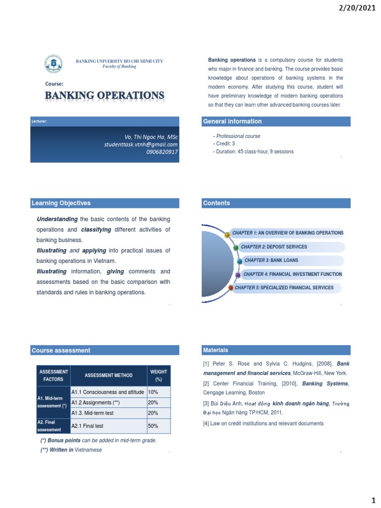 Overview of Banking Operations Course | PDF | Banks | Balance Sheet