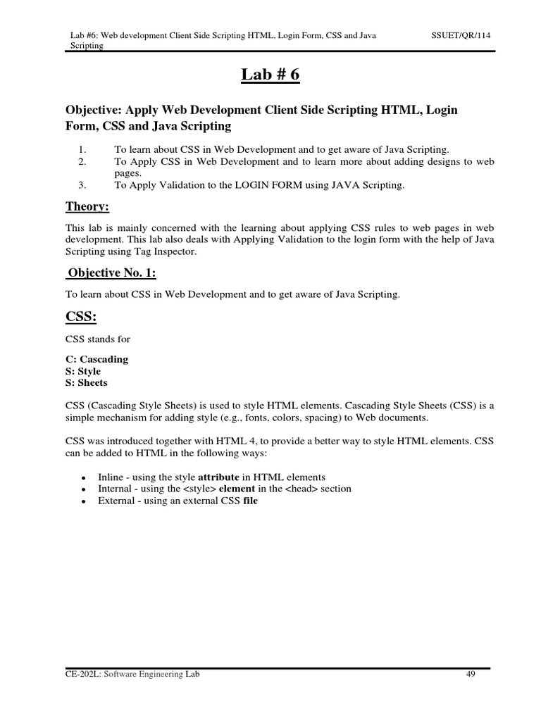 Objective: Apply Web Development Client Side Scripting HTML, Login Form, CSS and Java Scripting ...