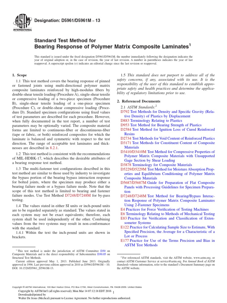 Astm D 5961 (2013) | PDF | Strength Of Materials | Composite Material