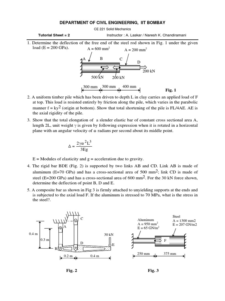 Department of Civil Engineering, Iit Bombay: Tutorial Sheet 2 ...