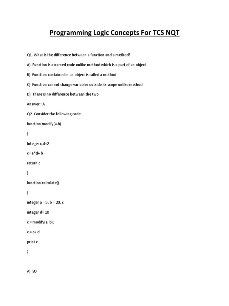 Programming Logic Concepts For Tcs Nqt Pdf Pointer Computer 6888