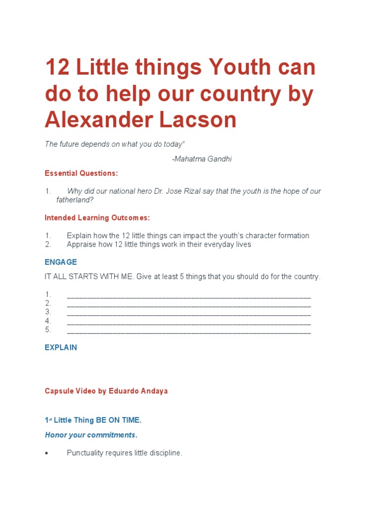 12 Little Things Youth Can Do To Help Our Country by Alexander Lacson ...
