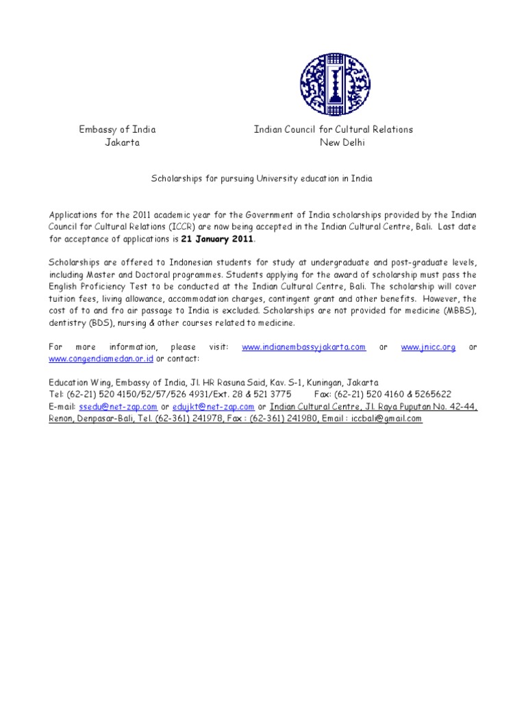 Iccr Scholarship Forms N Regulations Doctor Of Philosophy Dental