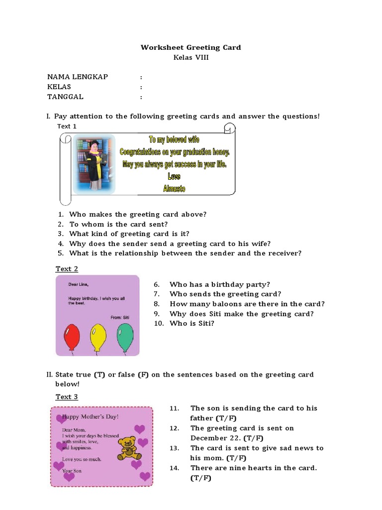 Worksheet Greeting Card | PDF