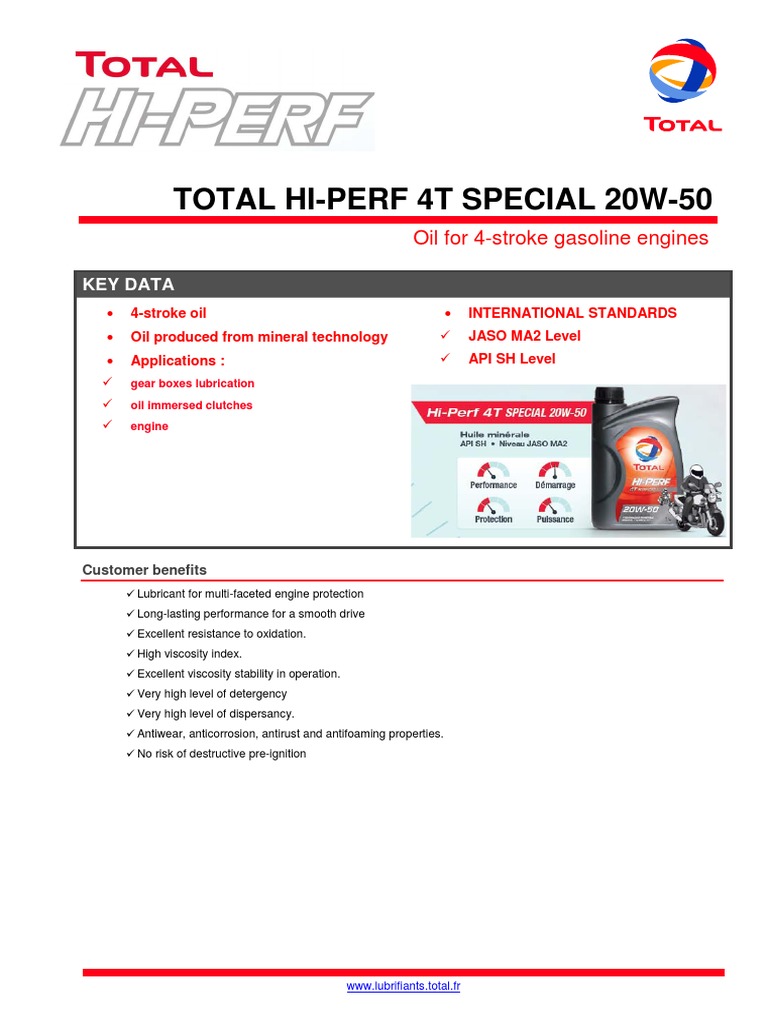 Total Hi Perf 4t Special 20w50 Esp 2013 | PDF | Motor Oil | Chemistry