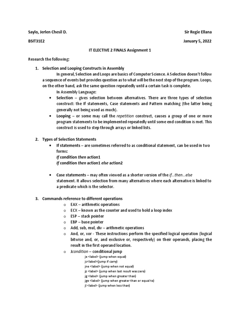 Assembly Language Assignment 1 | PDF | Control Flow | Computer Programming