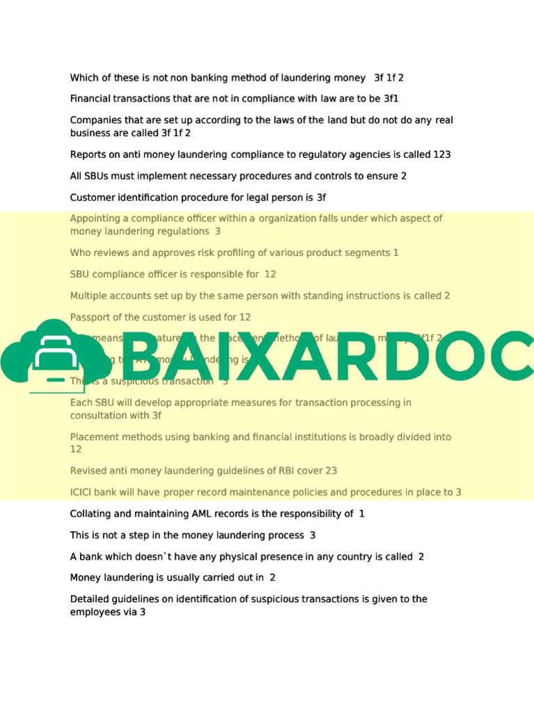 Aml Learning Matrix Key | PDF | Money Laundering | Regulatory Compliance