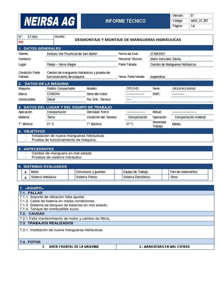 Informe Rodillo Compactador Ivp - Mangueras | PDF | Vehículos | Transporte