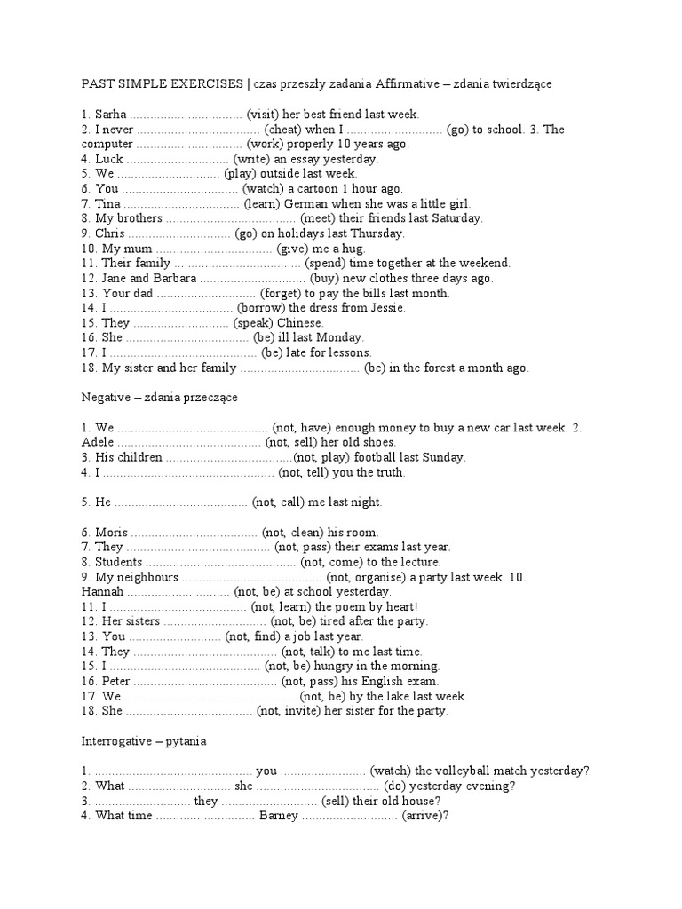 Past Simple Exercises | PDF