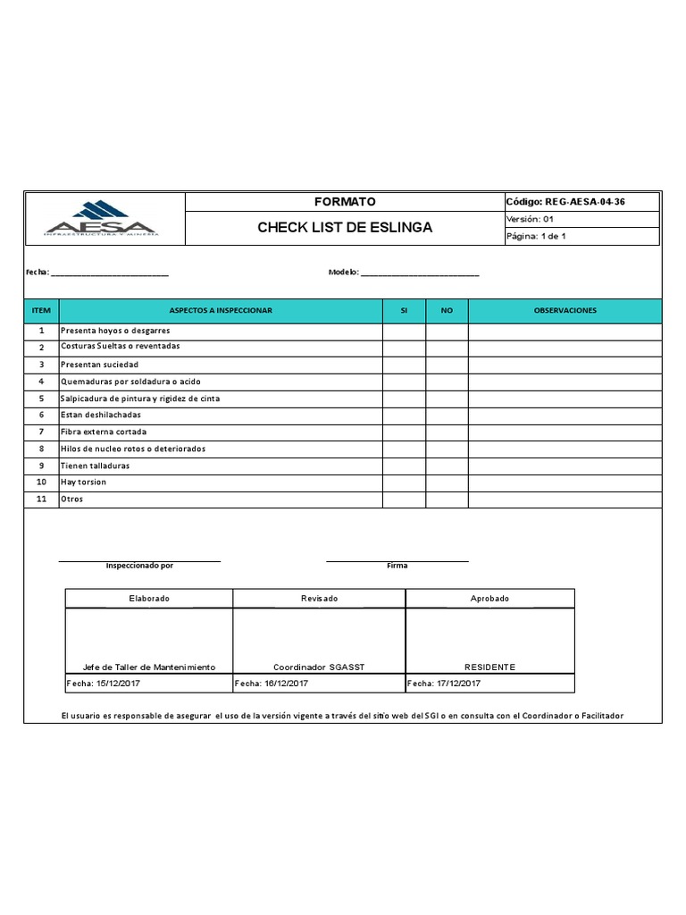Check List de Eslinga | PDF | Red mundial | Internet y web