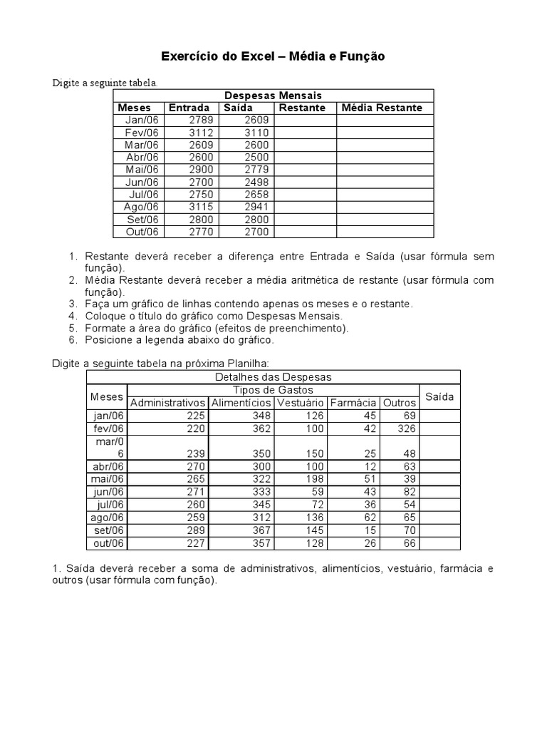Exercício Excel - Média e Funções | PDF