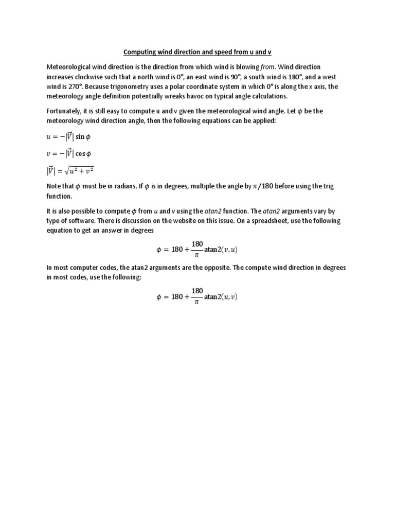 Computing Wind Direction and Speed From U and V | PDF