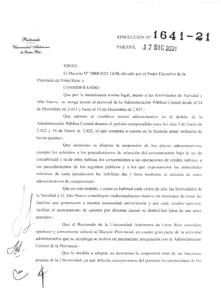 Receso Rectorado Uader | PDF