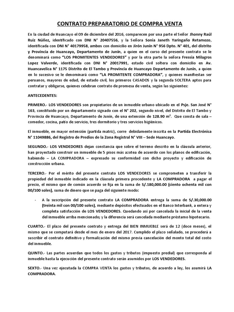 Contrato Preparatorio de Compra Venta Dpto | PDF | Préstamo hipotecario | Derecho privado