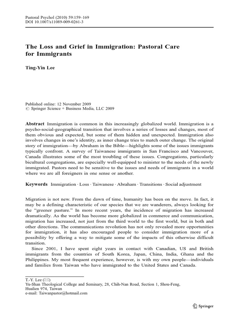 The Loss and Grief in Immigration: Pastoral Care For Immigrants | PDF ...