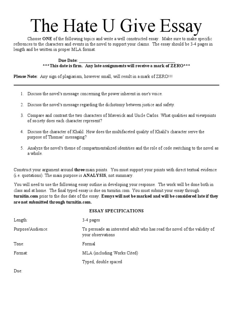 The Hate U Give Essay | PDF | Essays | Reason