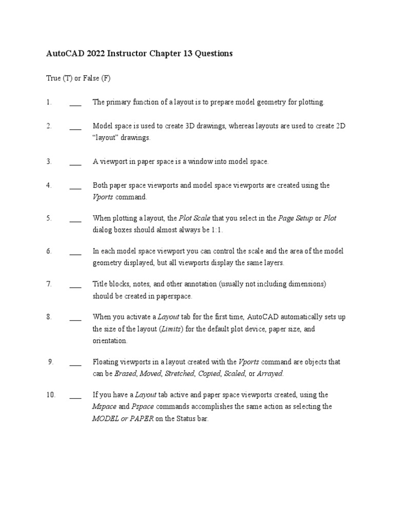 AutoCAD 2022 Chapter 13 Q&A Guide | PDF | Page Layout | Space