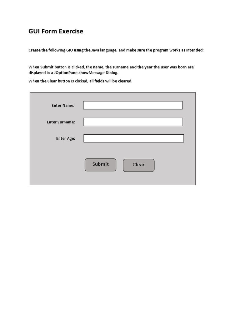 GUI Form Exercise: Submit Clear | PDF | System Software | Oracle ...