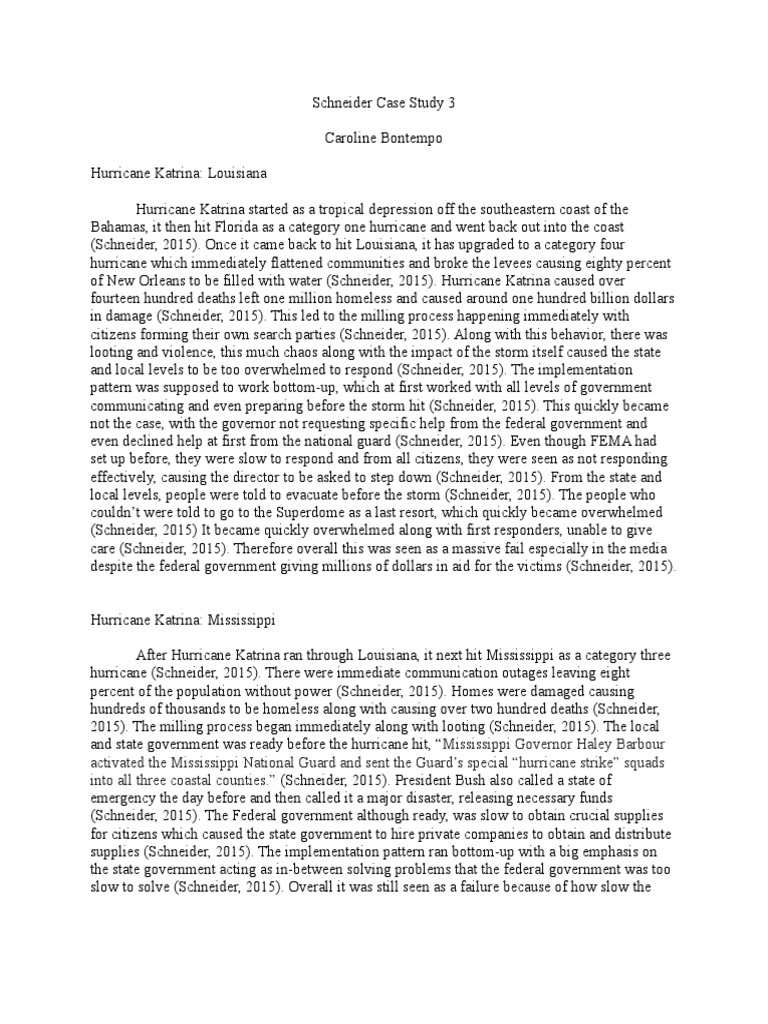 Schneider Case Study #3 | PDF | Hurricane Katrina | Tropical Cyclones