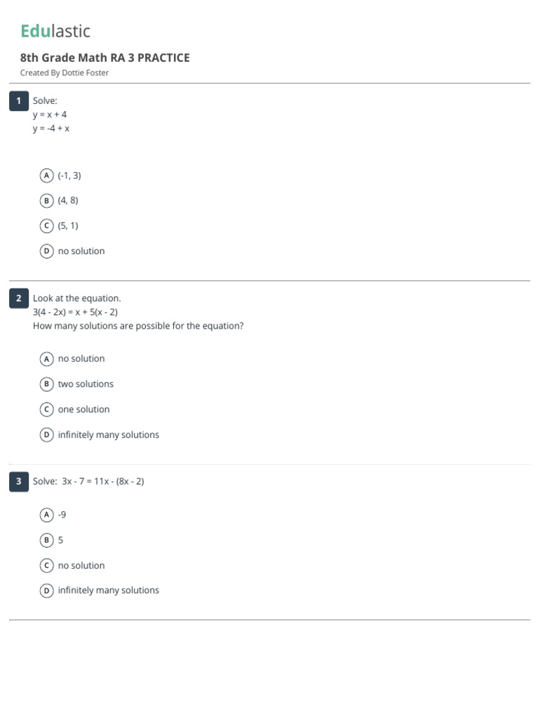 8th Grade Math RA 3 PRACTICE | PDF | Mathematics