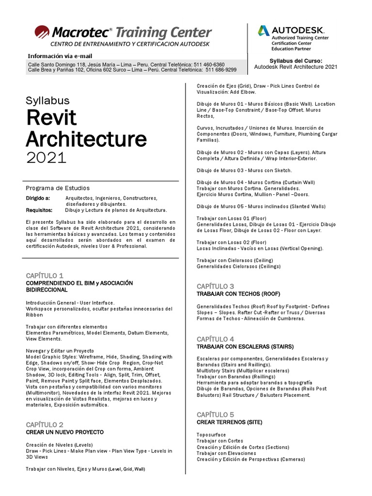 Syllabus Revit Architecture 2021 - Macrotec Training Center | PDF | Software | Ingeniería de ...
