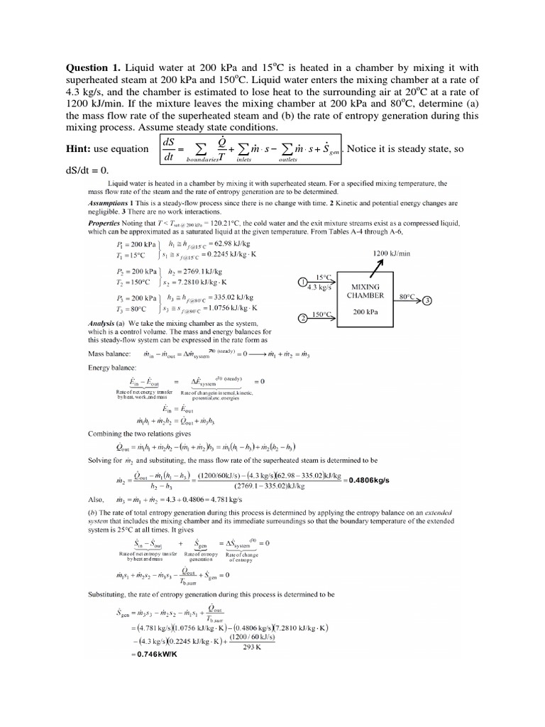 Question 1. Liquid Water at 200 Kpa and 15: S S M S M T Q DT Ds | PDF ...