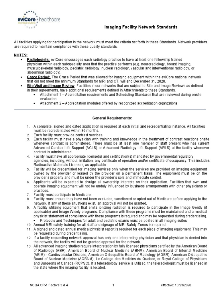 eviCore Imaging Facility Standards | PDF | Radiology | Medical Imaging