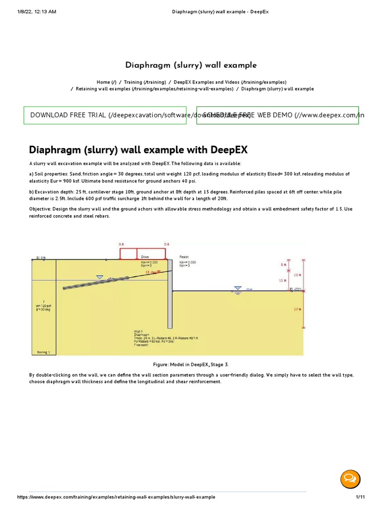 Diaphragm (Slurry) Wall Example - DeepEx | PDF | Geotechnical ...
