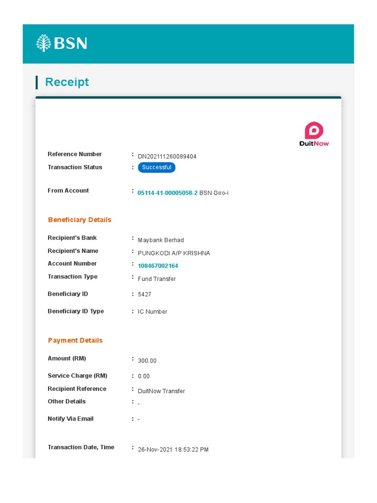 MyBSN - Interbank Fund Transfer - Bank Simpanan Nasional | PDF
