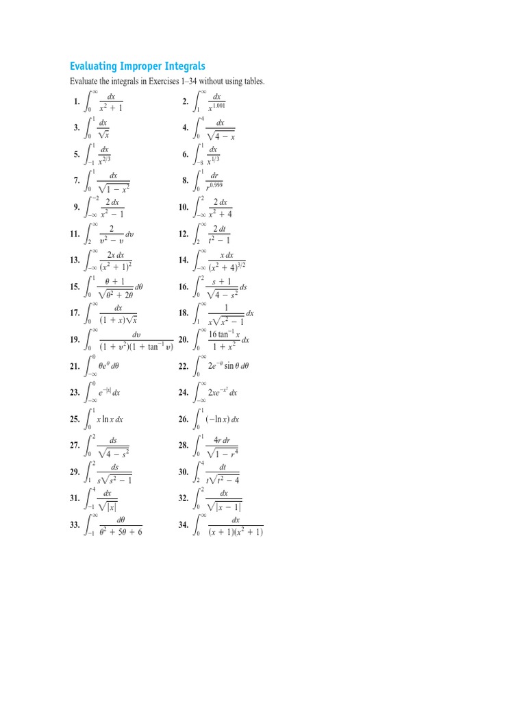 Exercises 8.8: Evaluating Improper Integrals | PDF | Heat Capacity | Mathematics