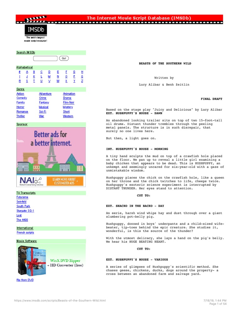 Beasts of The Southern Wild Script at IMSDb | PDF
