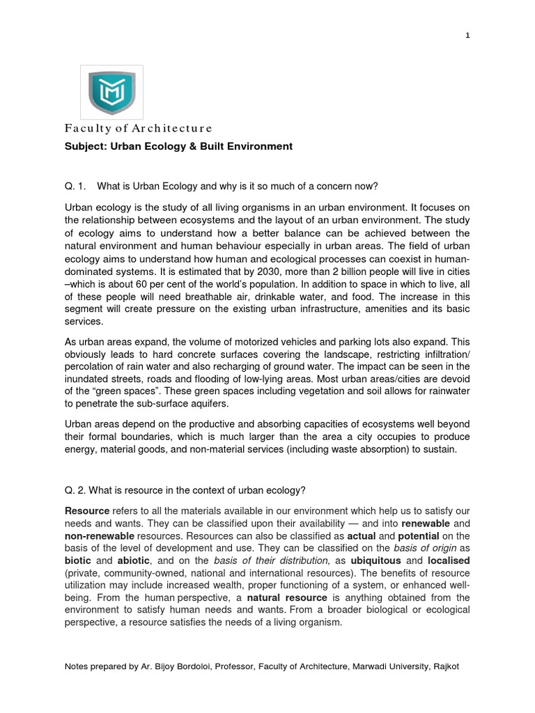 Urban Ecology Questions | Download Free PDF | Resource | Environmental ...