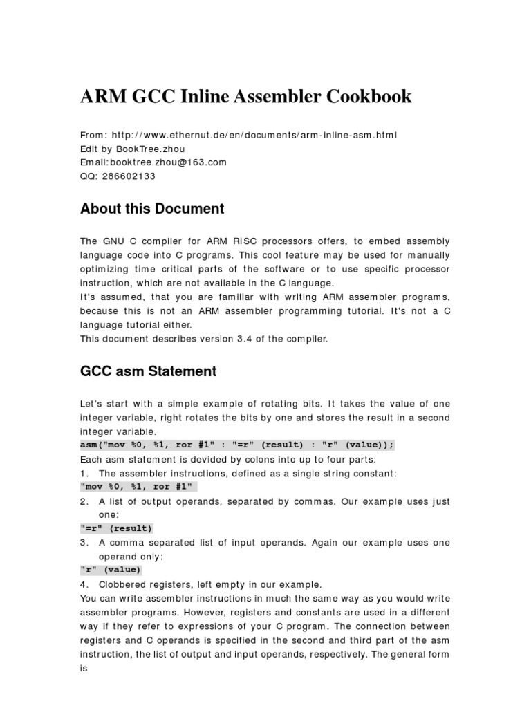 Arm Gcc Inline Assembler Cookbook Pdf Assembly Language C Programming Language