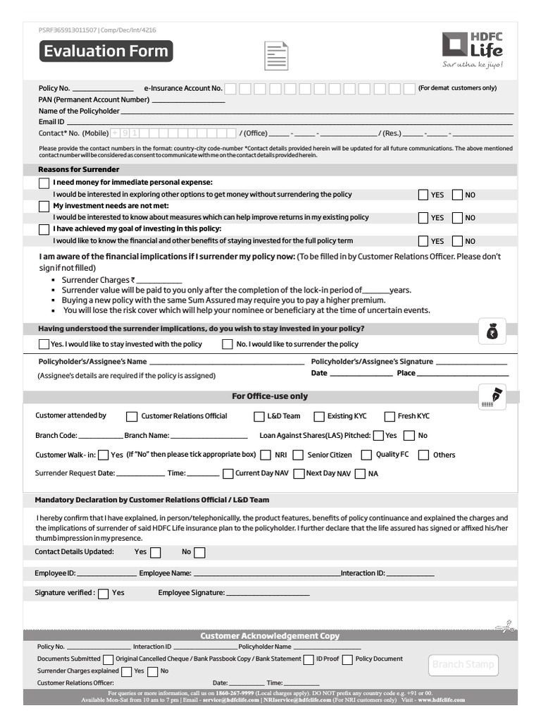 HDFC Life Policy Surrender Form | PDF | Insurance | Taxes