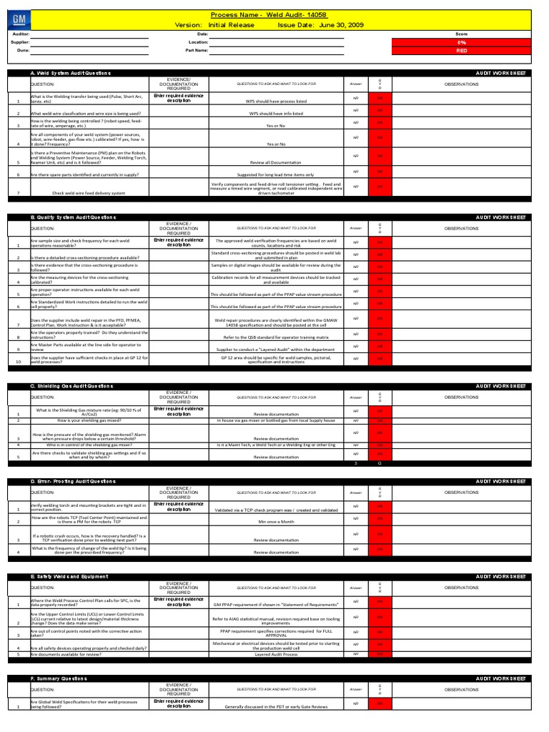 GM 1927-16b Welding Process Audit | PDF | Audit | Welding