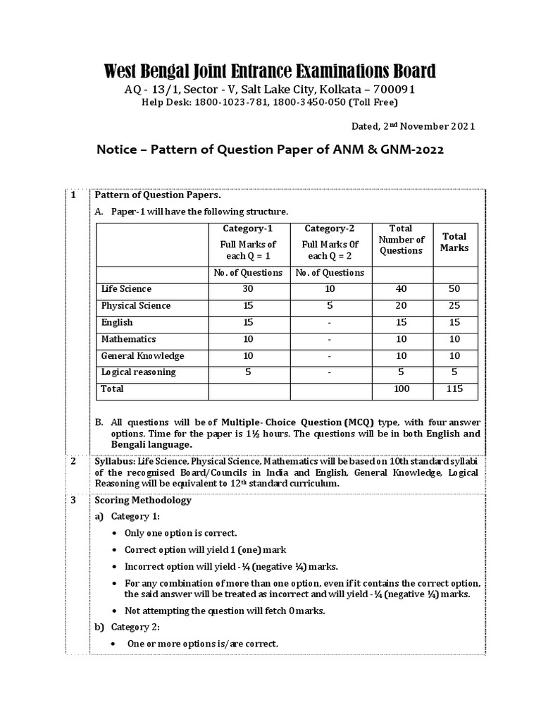 Notice QP Pattern ANM GNM 2022 | PDF | Multiple Choice | Cognition