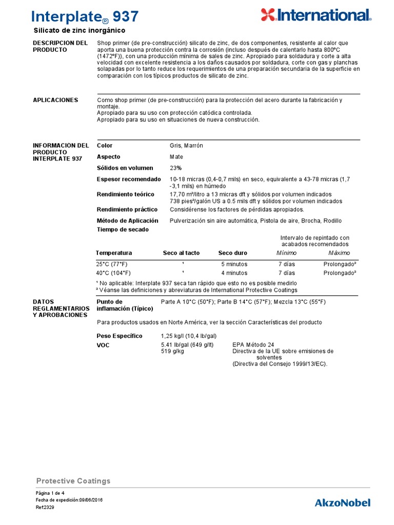 Interplate 937 | PDF | Zinc | Sustancias químicas