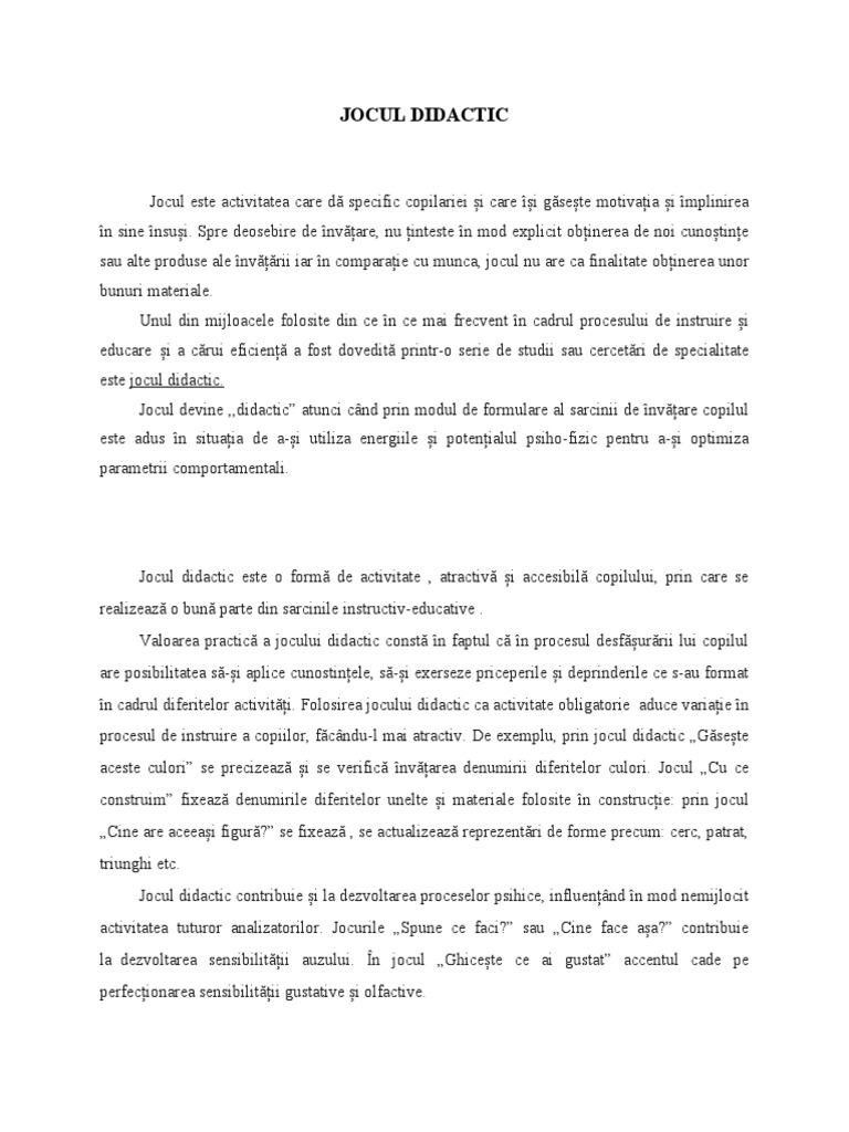 Jocul - Didactic - 1 | PDF