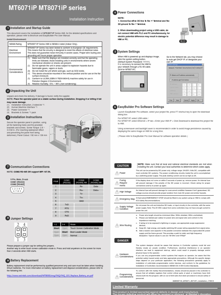 MT6071iP MT8071iP Series: Installation Instruction | PDF | Power Supply ...