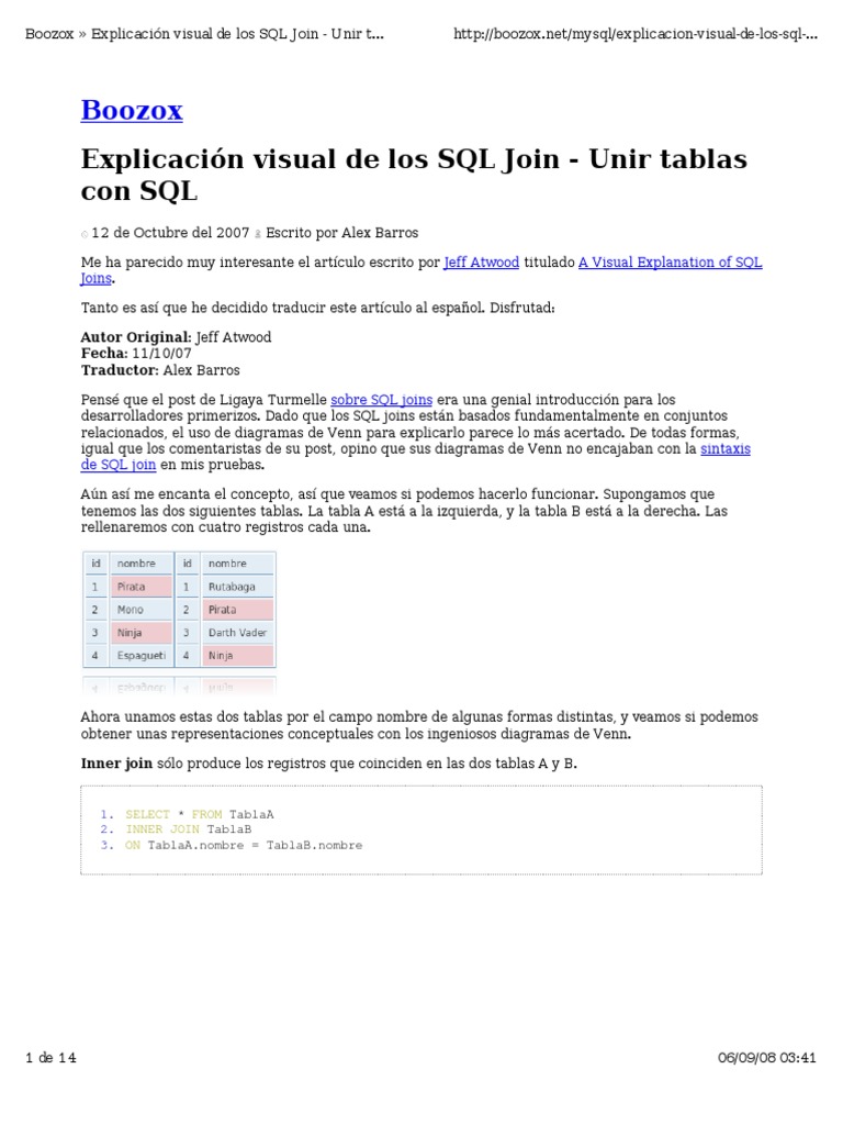 SQL Gráficamente JOIN | PDF | SQL | Mi sql