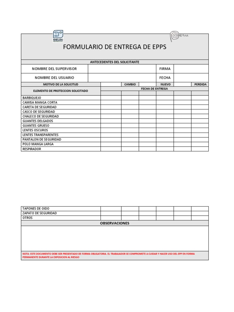 Formulario de Entrega de Epps | PDF | Ropa