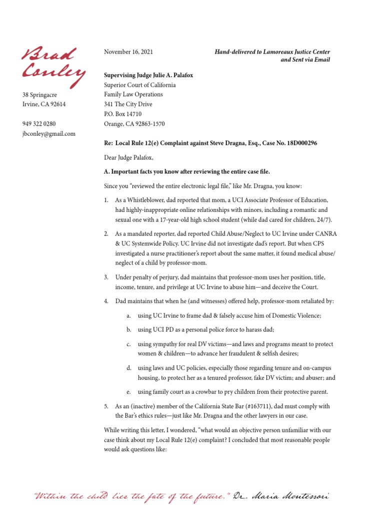 Complaint Against Attorney Steve Dragna | PDF | Child Custody | Complaint